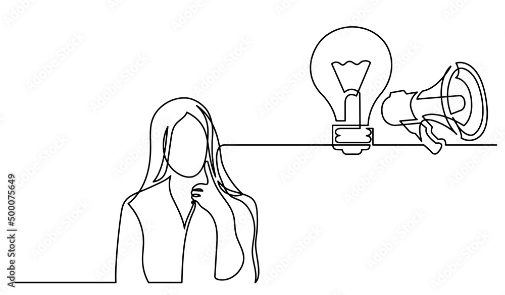 one line drawing of person thinking about idea solving problems finding ...