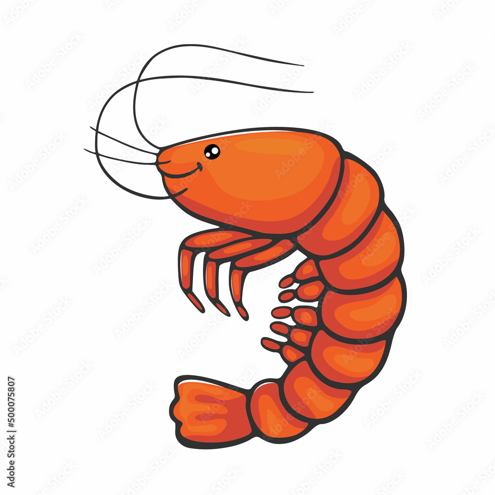 Cute cartoon shrimp. Isolated vector illustration funny sea animals ...
