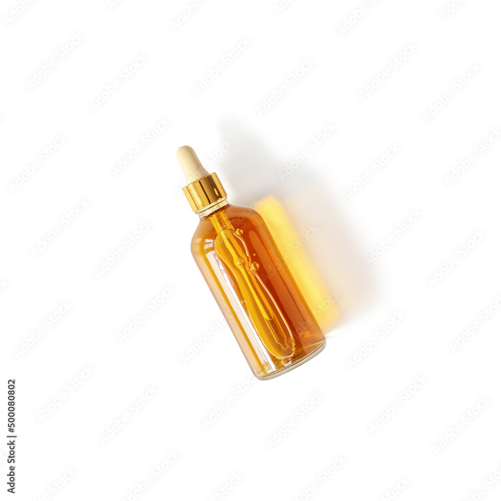 Liquid product packaging in glass bottle isolated on white background ...