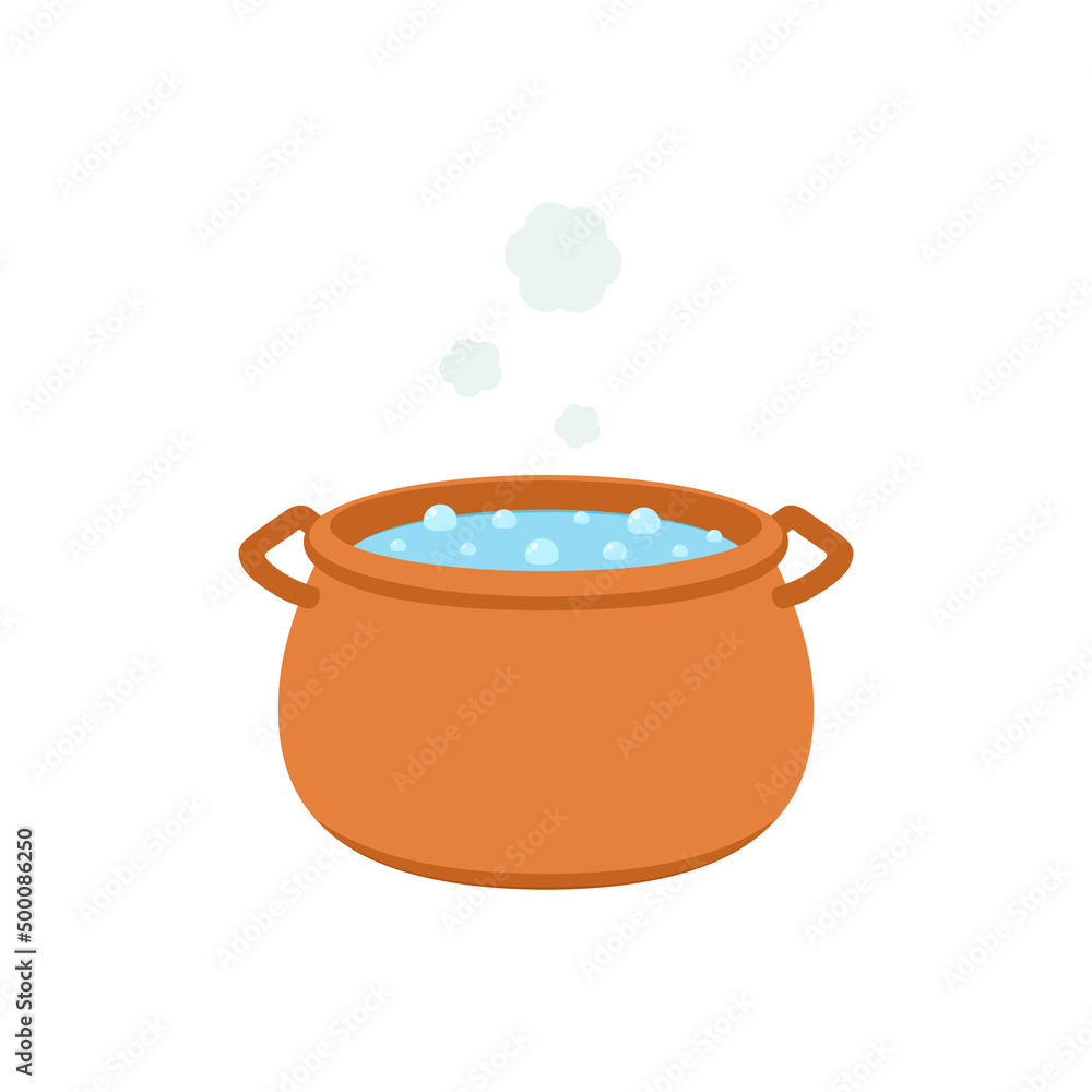 Earthen pot cartoon vector. Earthen pot for cooking. Hot water in ...