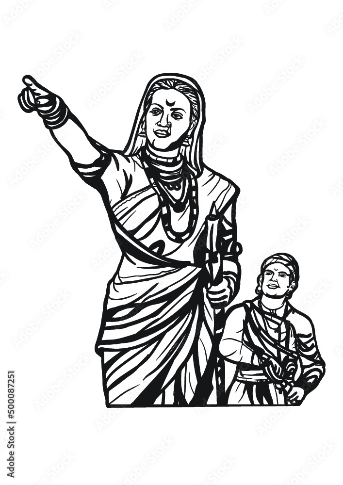 Line art vector sketch of Jija Mata and young shivaji maharaj Stock ...