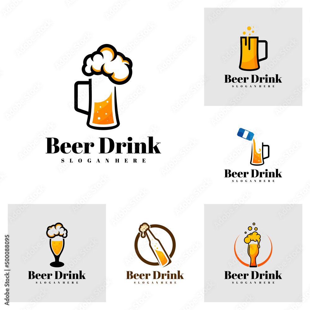 Set of Beer drink logo design vector, Creative Beer drink logo design ...