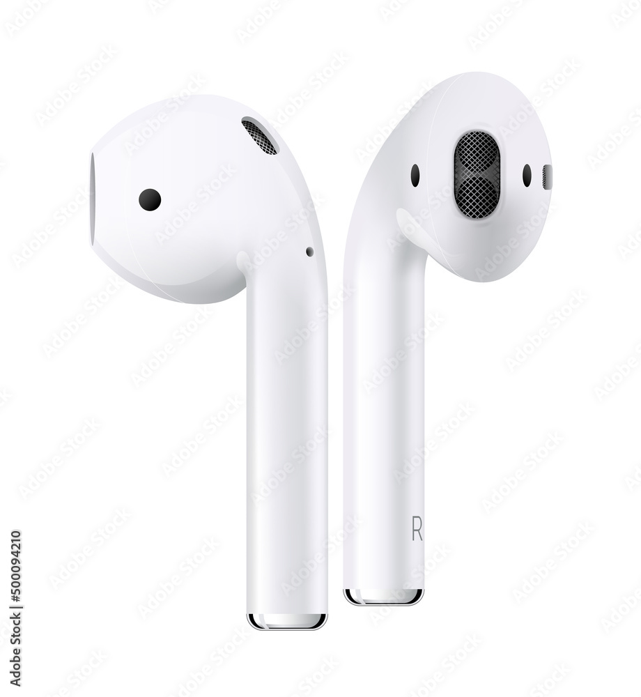 White wireless headphones Apple AirPods series 2, on white background ...