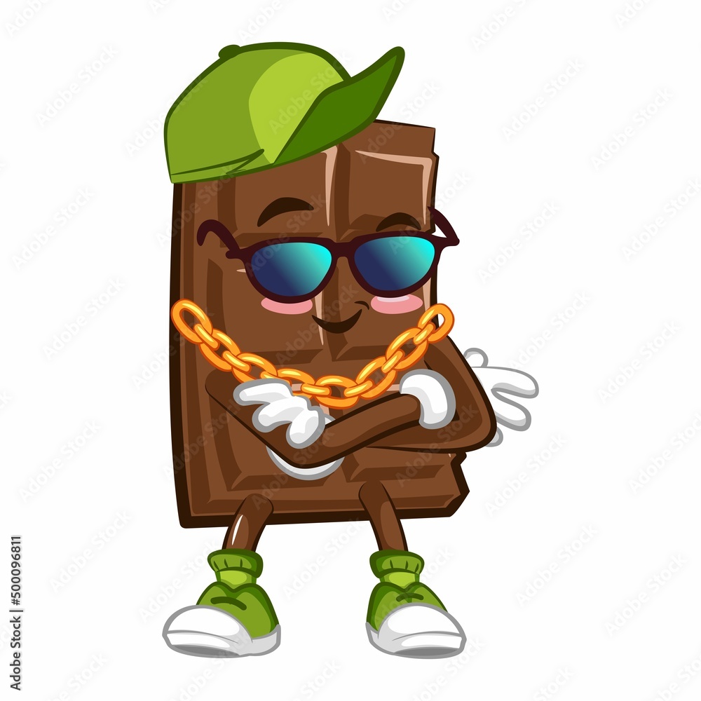 Cute chocolate bar character with funny face being rapper with gold ...