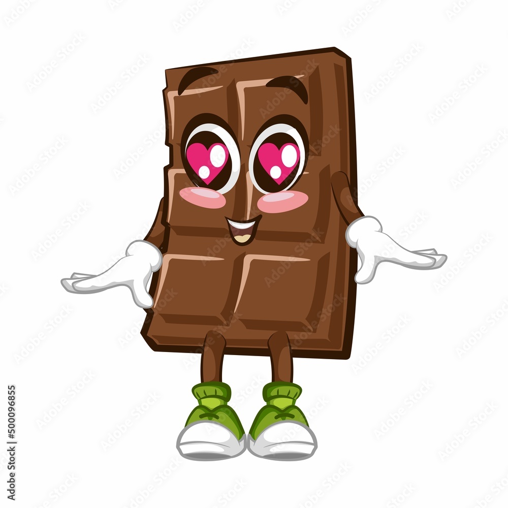 Cute chocolate bar character with funny face in love, cartoon vector ...