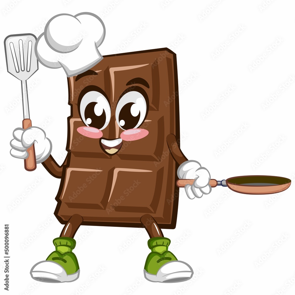 Cute chocolate bar character with funny face being chef, cartoon vector ...
