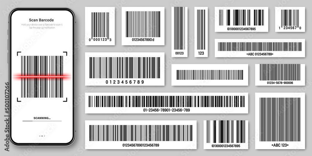 Product barcodes collection. Smartphone application, scanner app ...