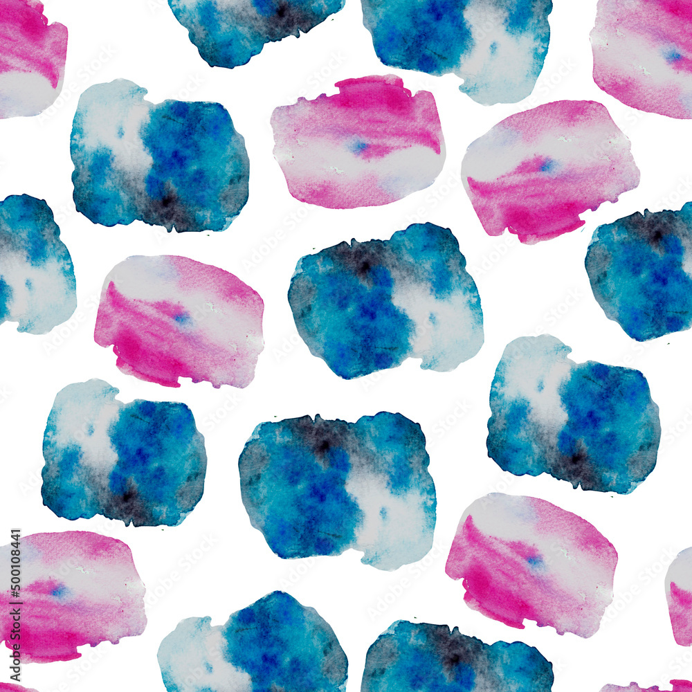 Watercolor abstract simple blobs clipart pattern, blue, pink watercolor ...