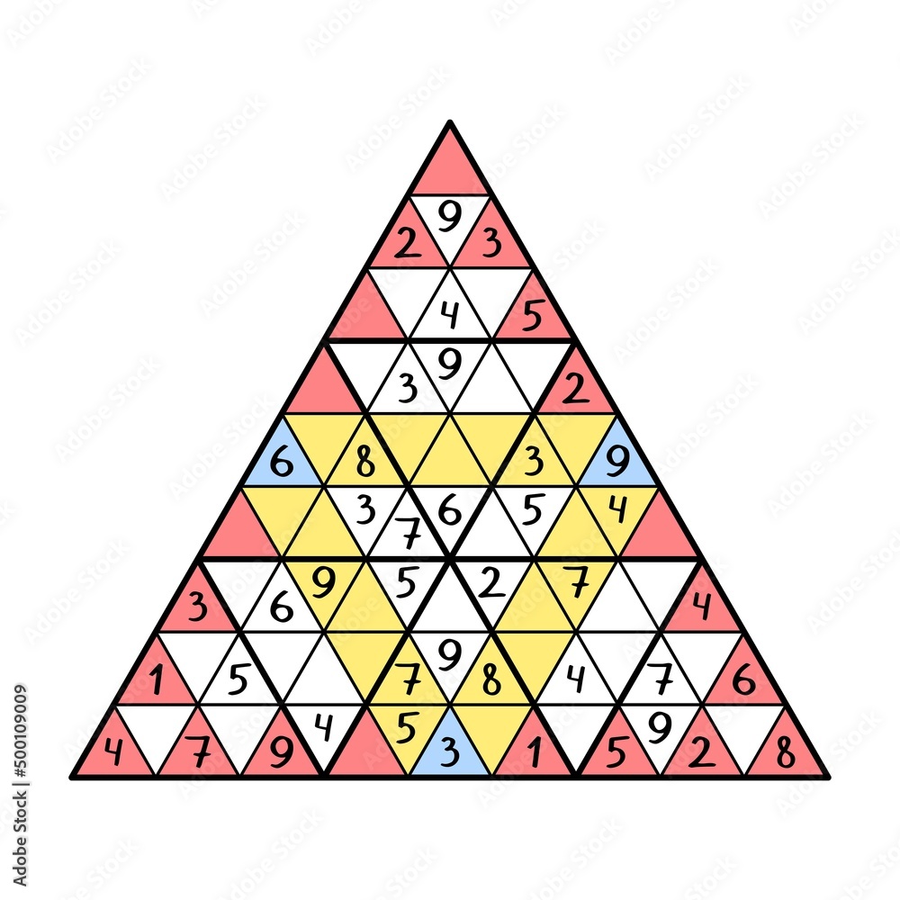 Big triangular colorful sudoku game vector illustration. Big cartoon ...