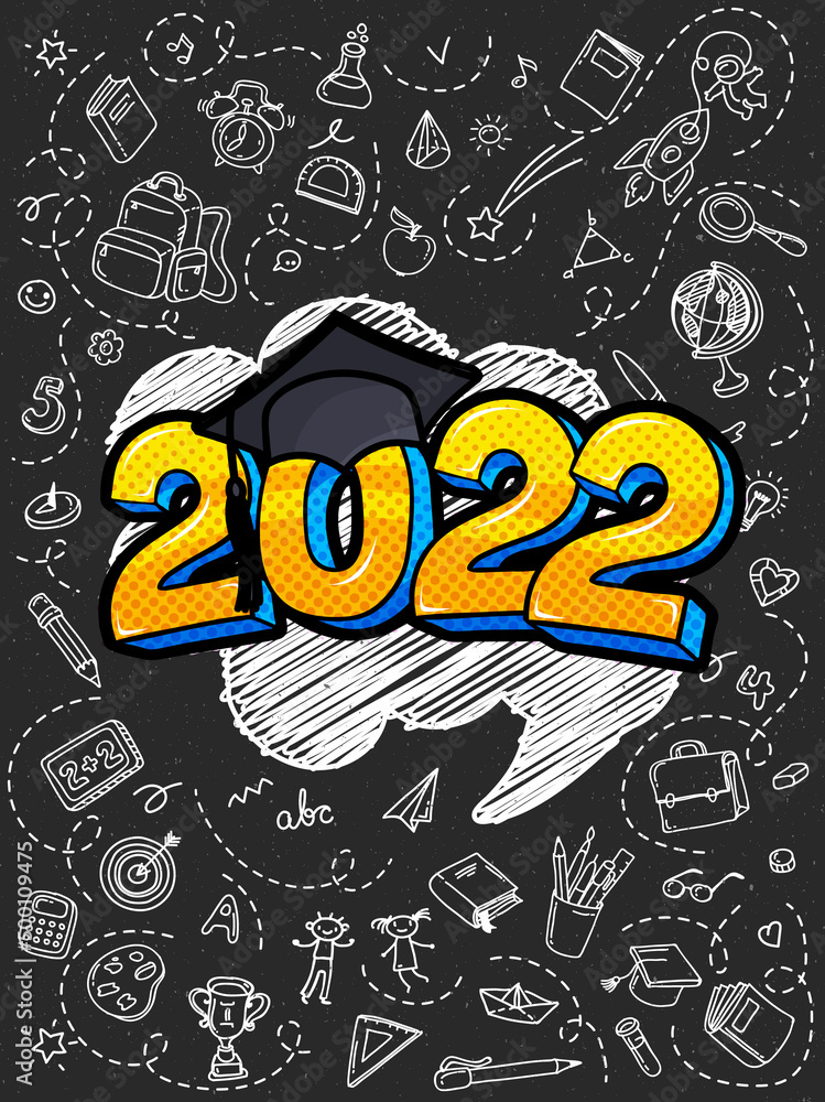 Concept of a graduating class of 2022. Numbers with graduation cap in ...