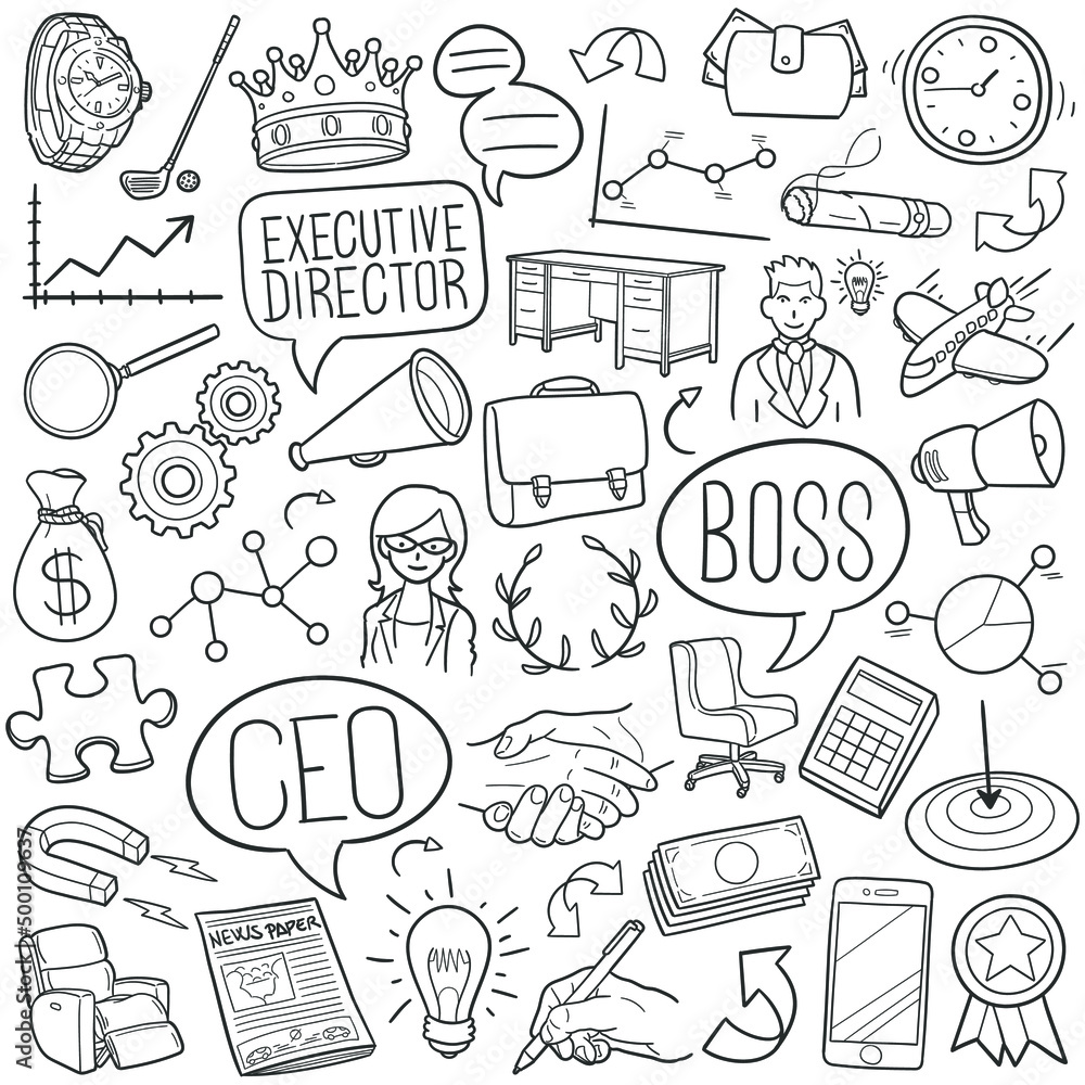 Boss Doodle Icons. Hand Made Line Art. Ceo Clipart Logotype Symbol ...