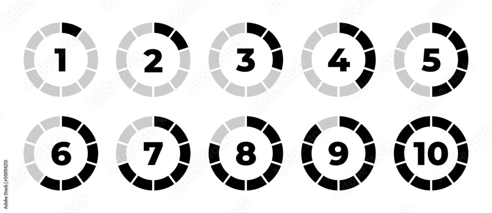 Symbols with different levels of intensity from 1 to 10. Set of vector ...