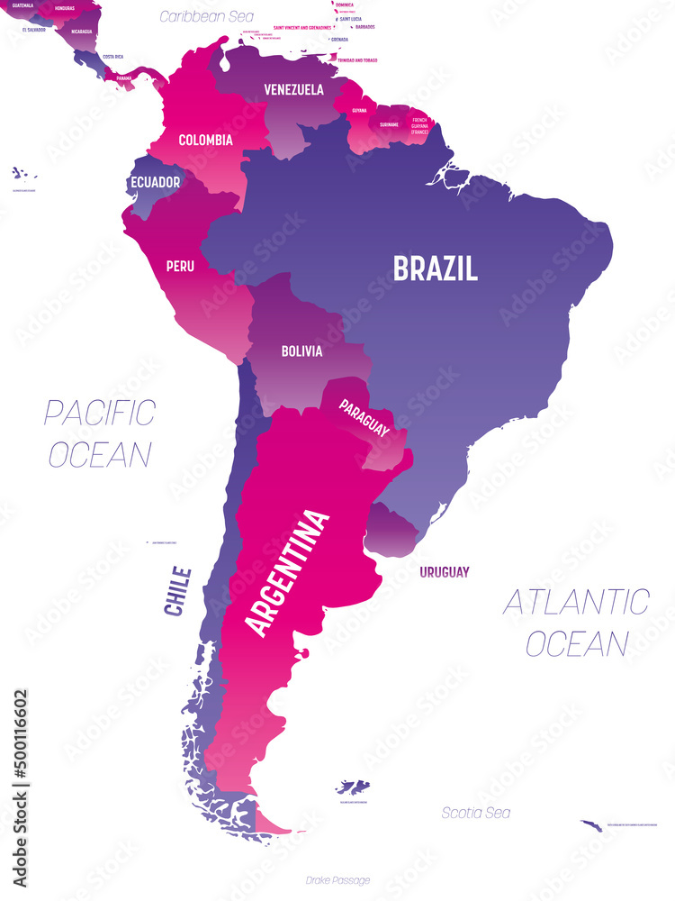 South America map detailed political map with lables Stock Vector ...