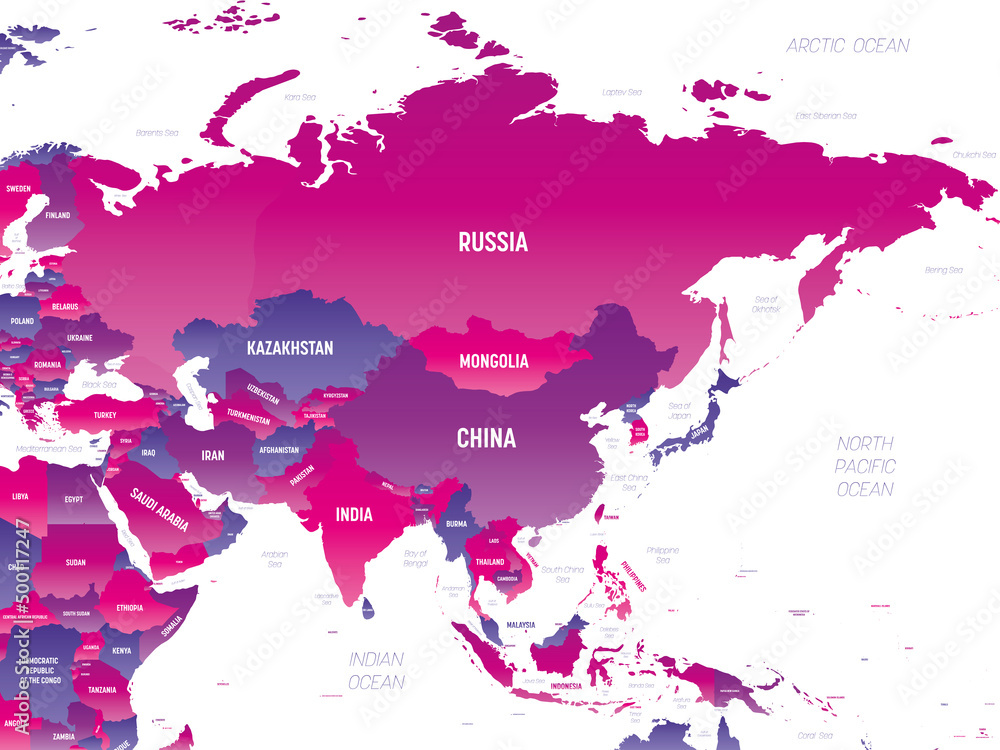 Asia detailed political map with lables Stock Vector | Adobe Stock