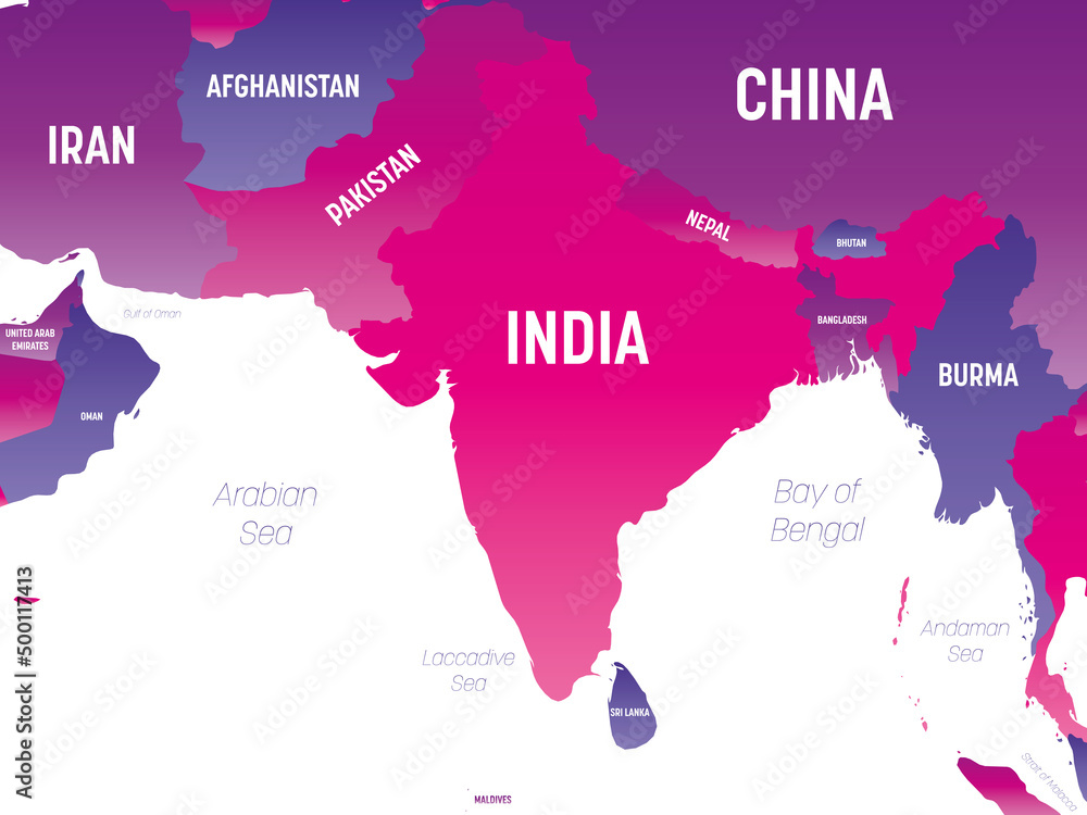 South Asia detailed political map with lables Stock Vector | Adobe Stock