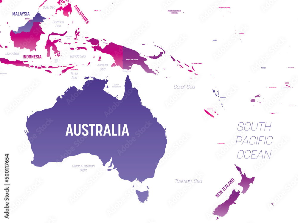 Australia and Oceania detailed political map with lables Stock Vector ...