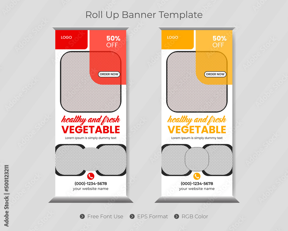Fast food roll up banner template and restaurant menu design with ...