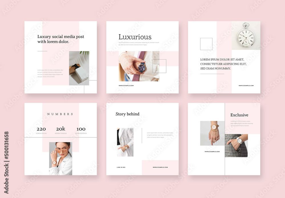 Luxurious Social Media Posts with Pink Accent Stock Template | Adobe Stock