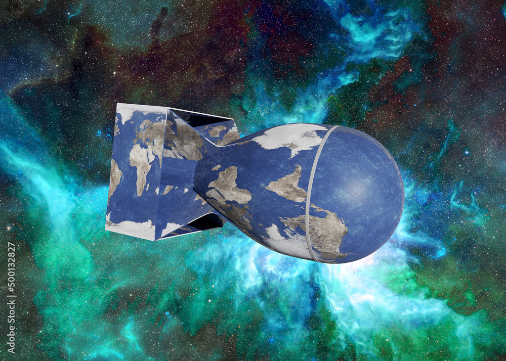 Atomic bomb with earth planet texture in outer space. Concept of self ...