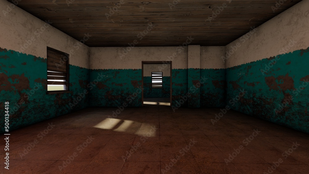 abandoned old warehouse liminal space Stock Illustration | Adobe Stock