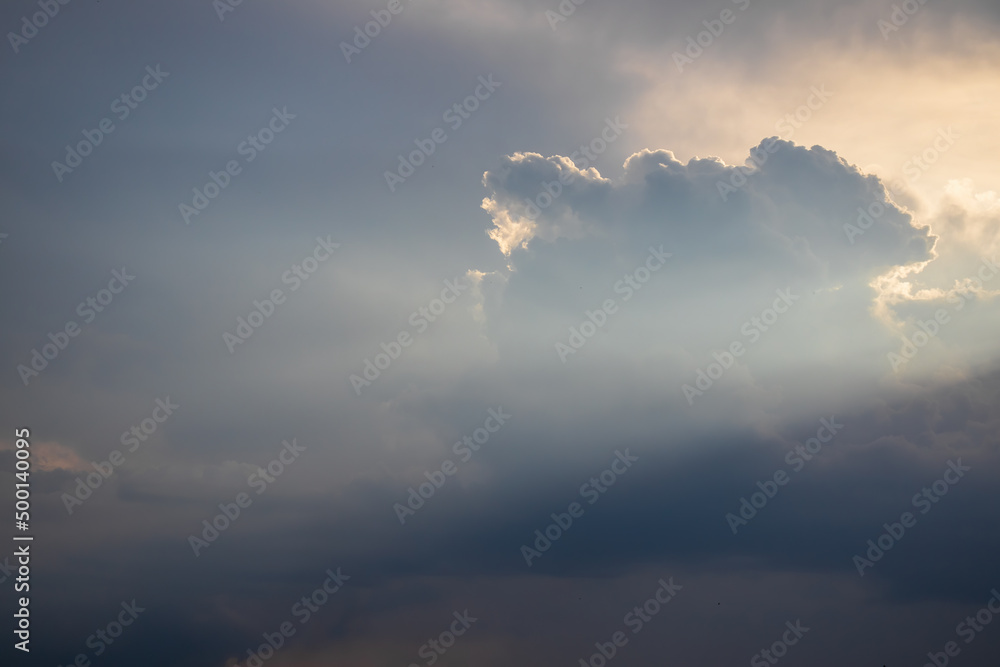 Beautiful sky background with clouds and sunbeams. Dramatic cloudscape ...