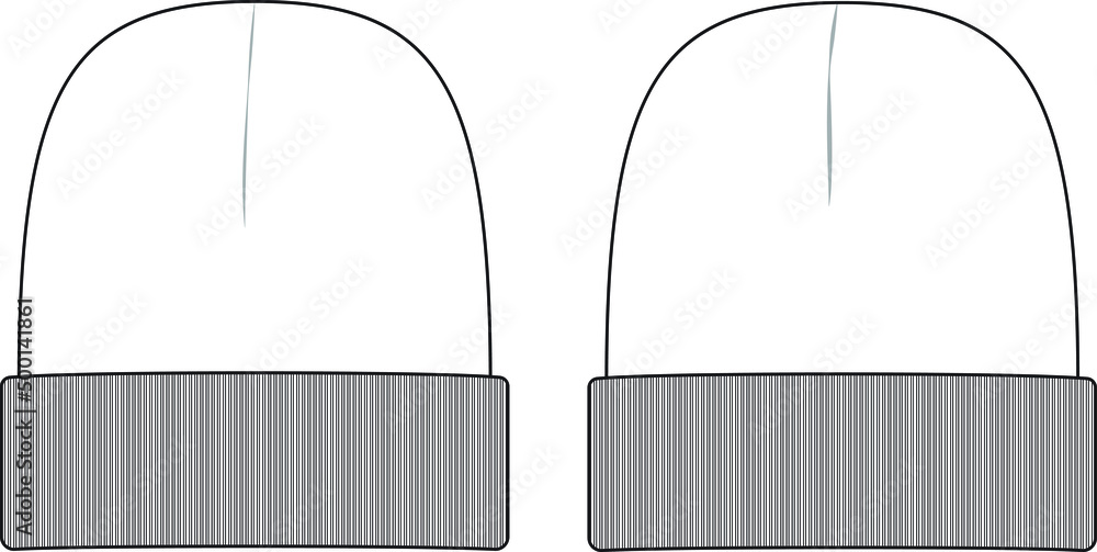 Cuff Beanie Hat Knit Stocking Cap Flat Illustration Cad Accessory ...