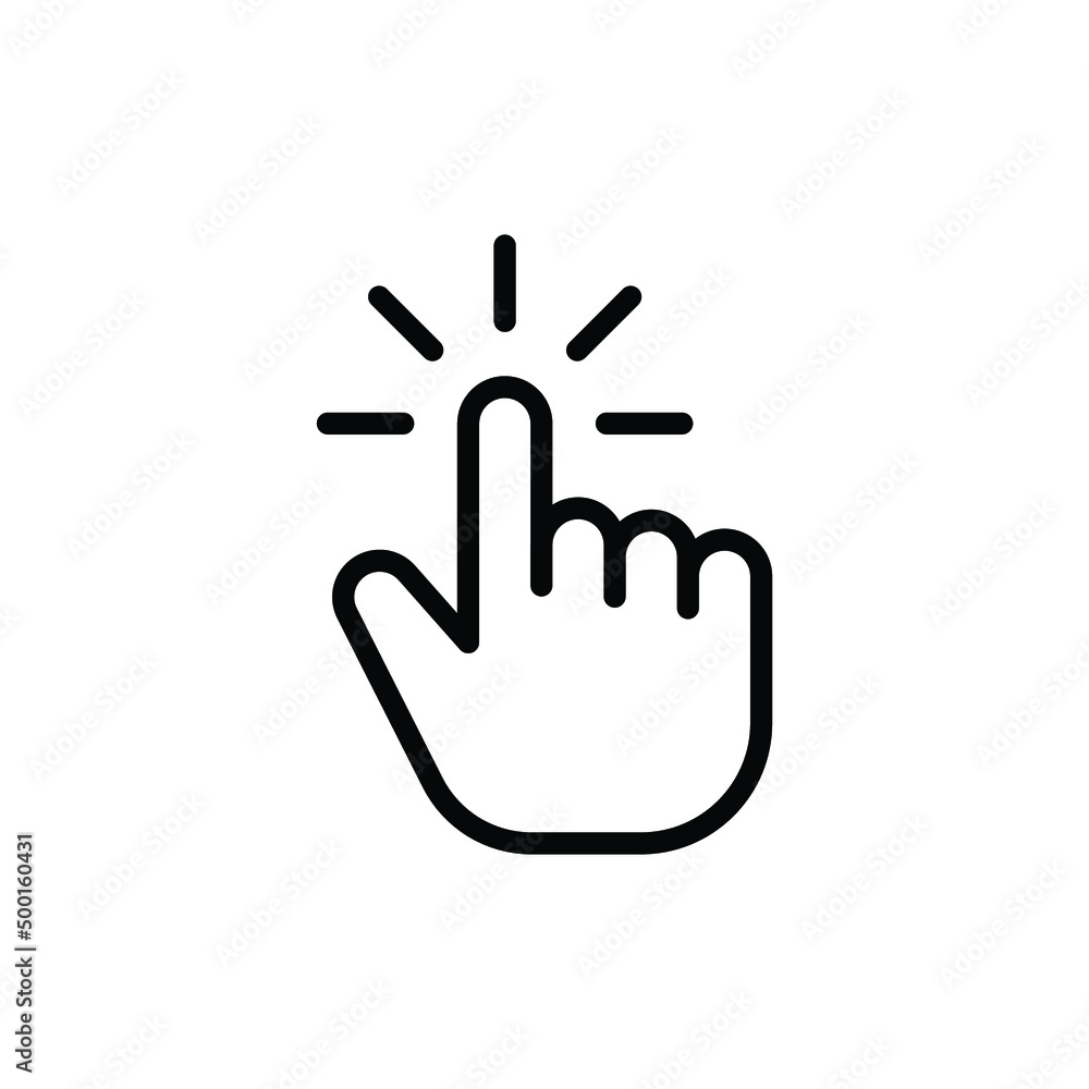Clicking finger icon. Hand click, pointer symbol. Vector illustration isolated. Simple outline ...