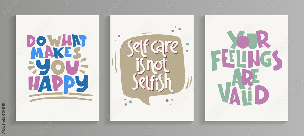 Mental health slogans set. Handwritten positive self-talk inspirational ...