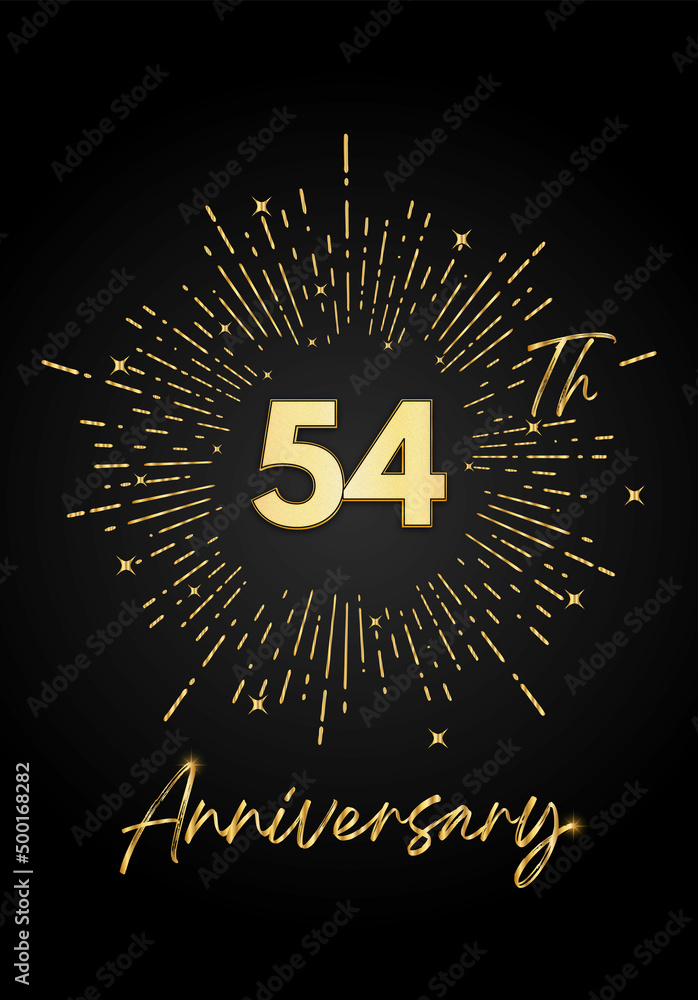 54 years golden anniversary logo celebration with a firework on black ...