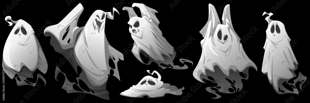 Ghosts, cartoon Halloween characters. Funny spooks emotions set. Spooky ...