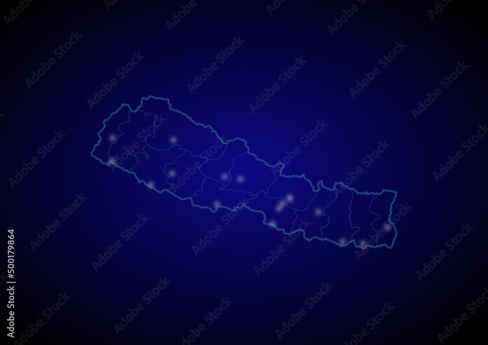 Nepal concept vector map with glowing cities, map of Nepal suitable for ...