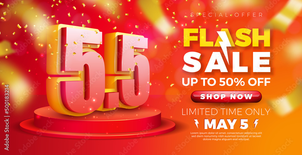 Promotional Business Flash Sale Design with 3d 5.5 Number on Podium and ...