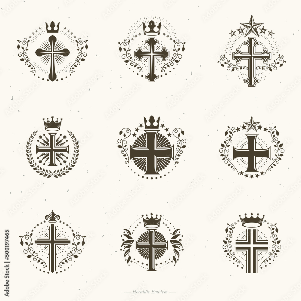 Christian Crosses emblems set. Heraldic Coat of Arms decorative logos ...