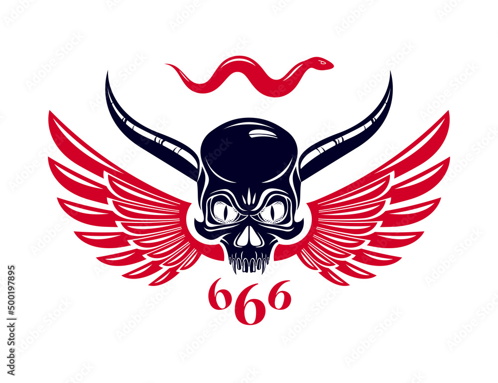 Devil sign horned skull vector illustration classic style tattoo, dead ...
