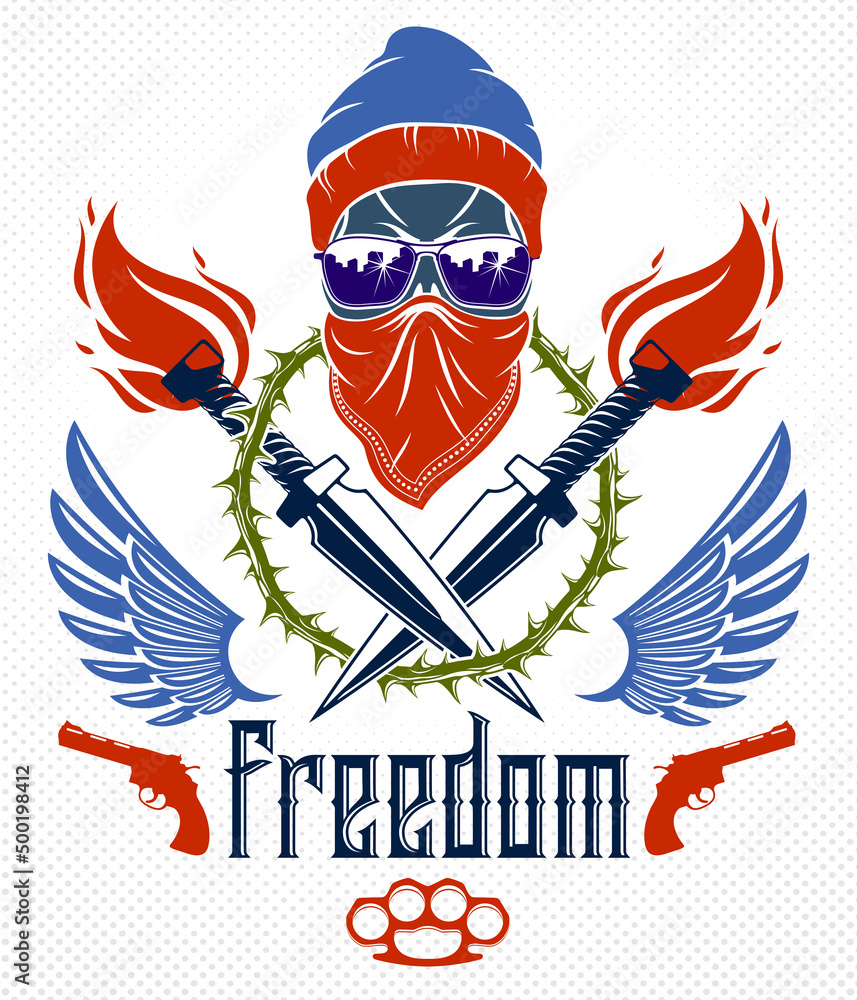 Anarchy and Chaos aggressive emblem or logo with aggressive skull ...