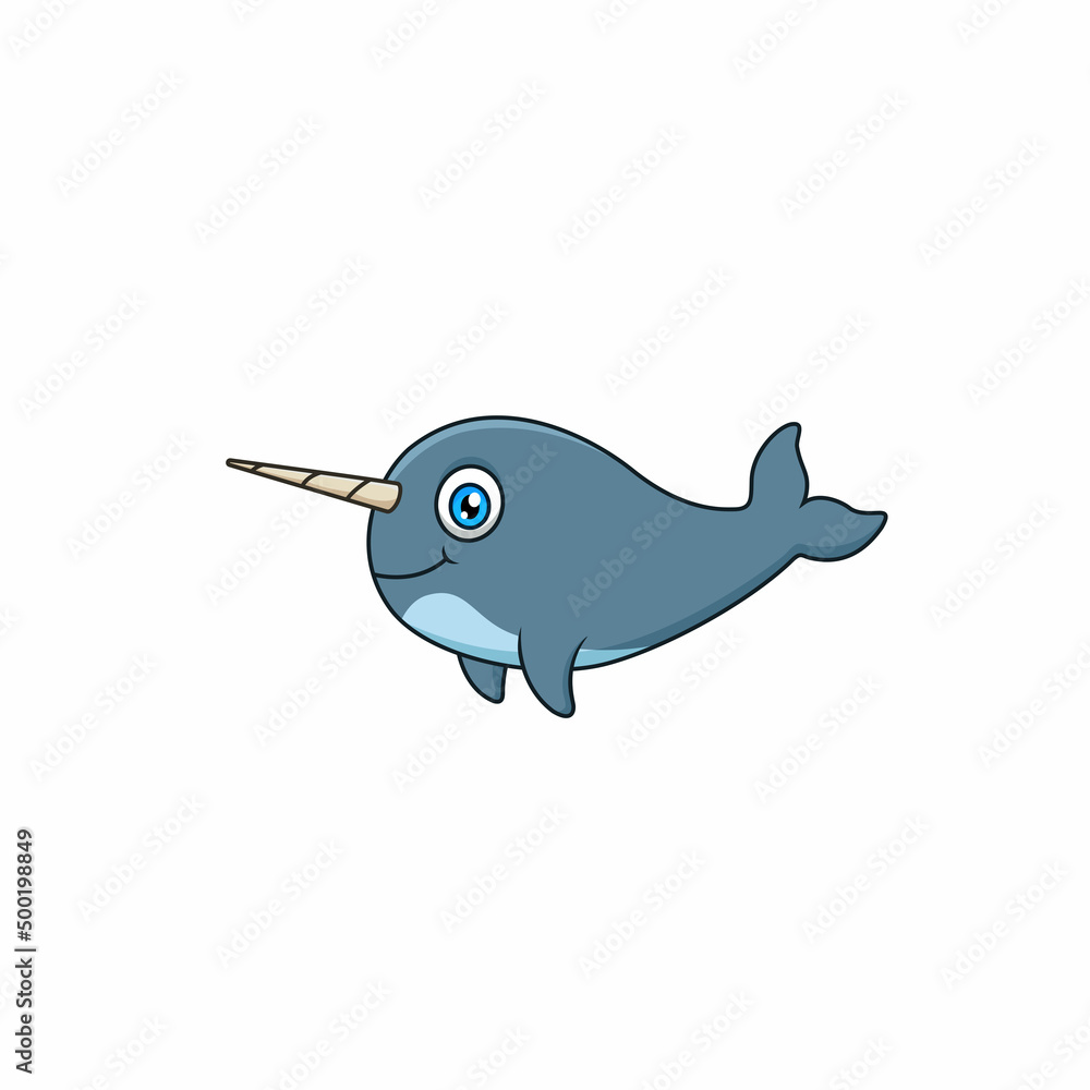 Cartoon smiling narwhal vector image Stock Vector | Adobe Stock