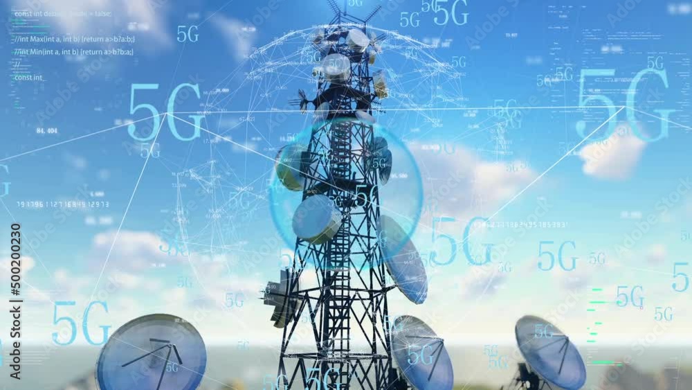 5g base station signal tower transmits and receives information Stock ...