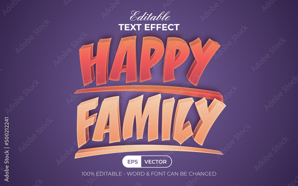 Happy family text effect cartoon style. Editable text effect. Stock ...