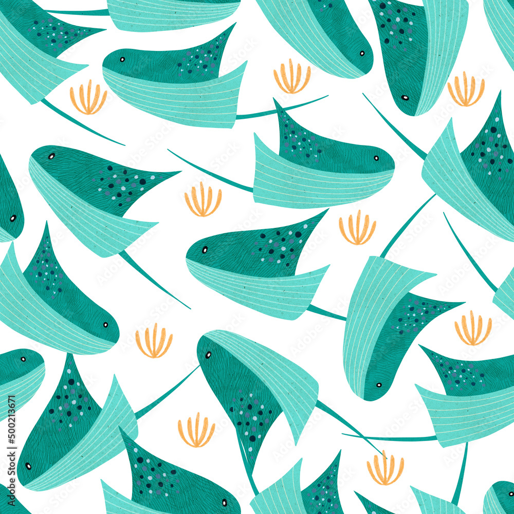 Seamless sea life pettern. Repeted slopes in the ocean watercolor ...