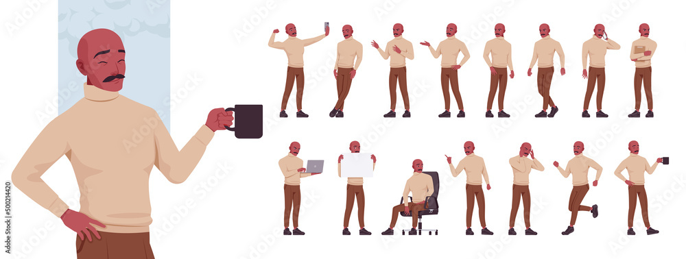 Businessman, spanish man bald manager character set, corporate business ...