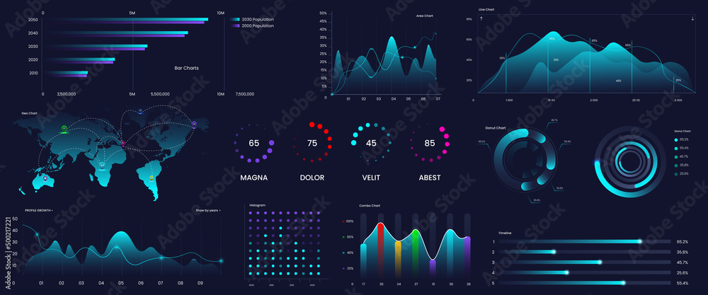 Ultimate infographic chart elements set with colorful chart design ...