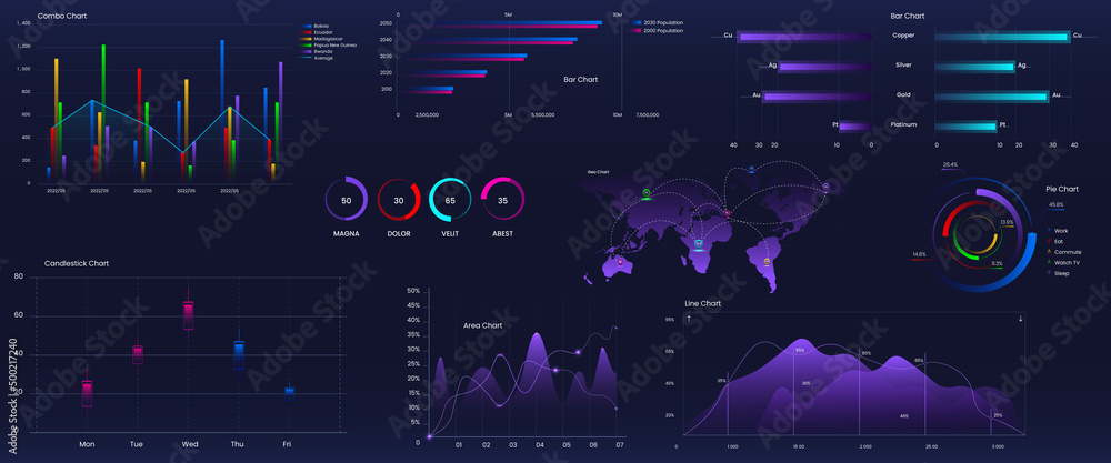 Ultimate infographic chart elements set with colorful chart design ...