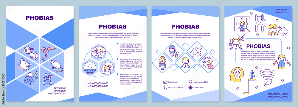 Phobias brochure template. Anxiety disorder. Fear and panic. Leaflet ...