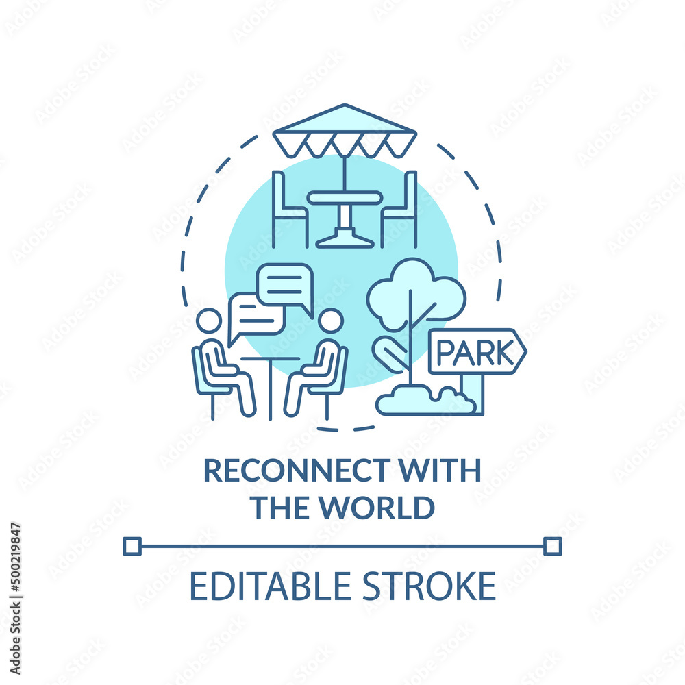 Reconnect with world turquoise concept icon. Real life. Social media ...