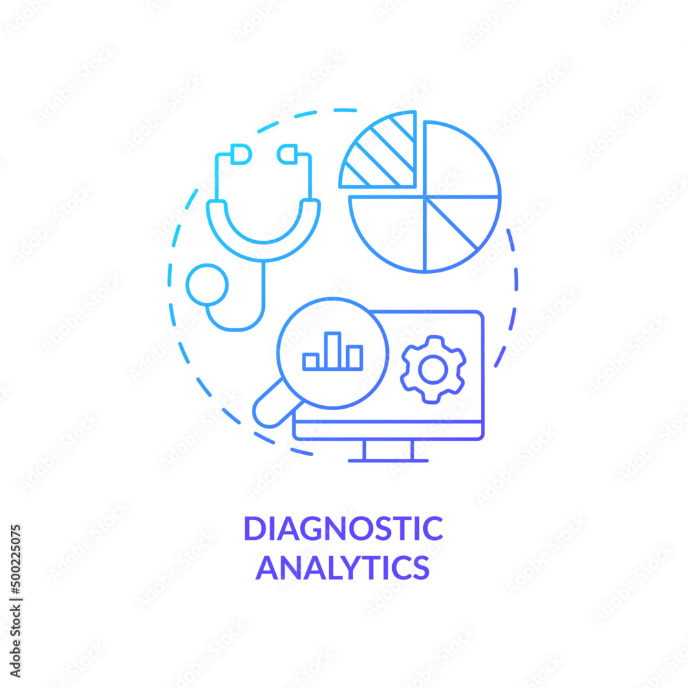 Diagnostic analytics blue gradient concept icon. Business data analysis ...