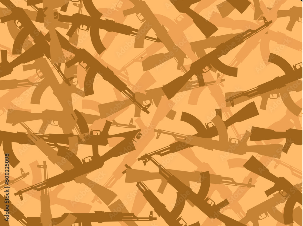 Camouflage endless vector pattern AK-47 assault rifle, 3/4 format ...