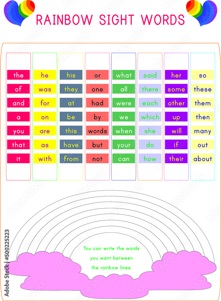 Rainbow sight words is for English vocabulary memory. Stock Vector ...