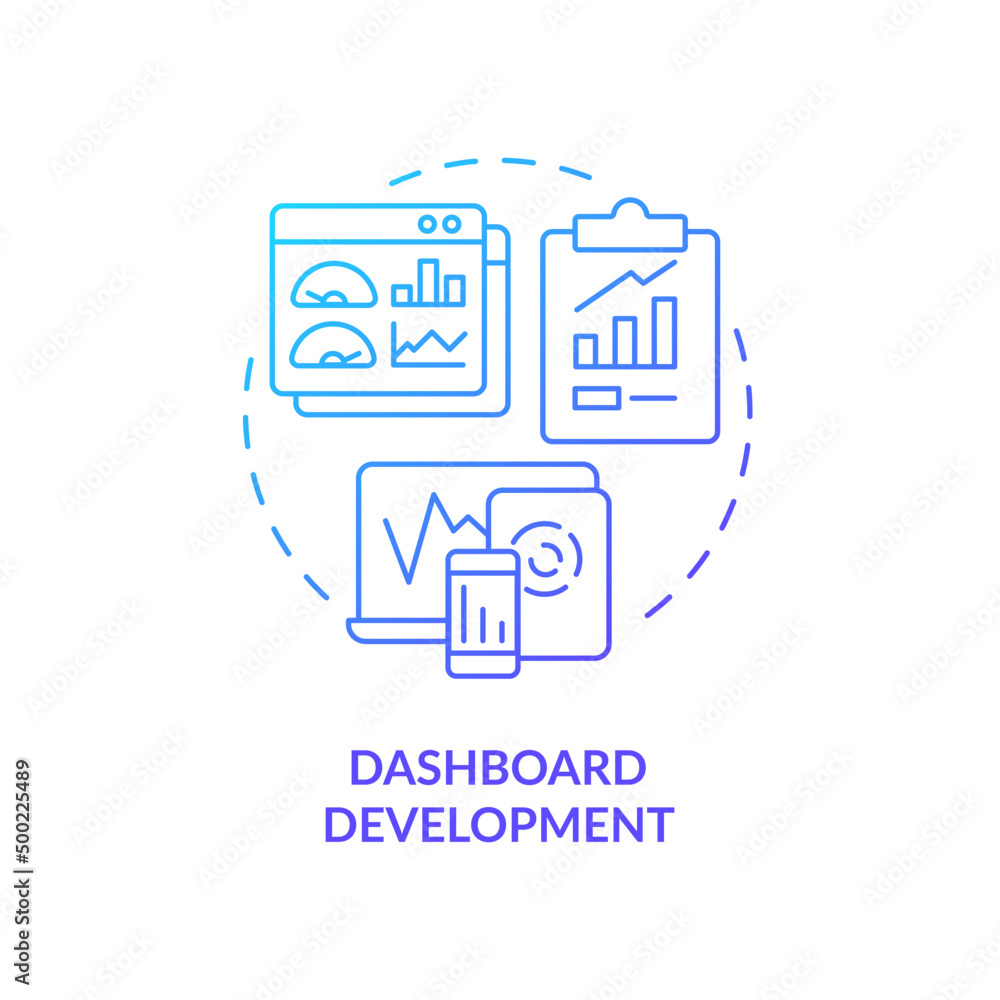 Dashboard development blue gradient concept icon. Business intelligence ...