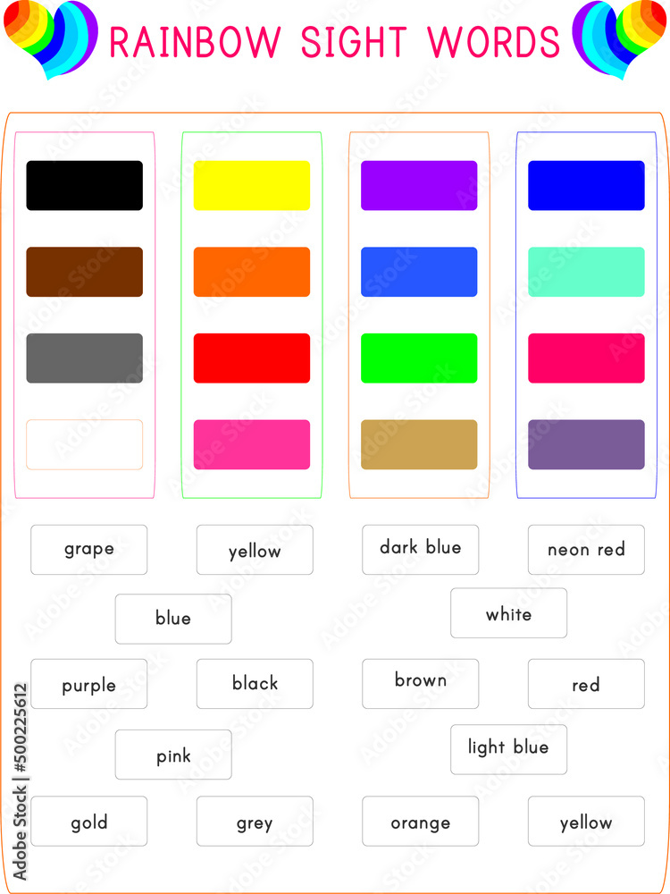 Rainbow sight words is for English vocabulary memory. Stock Vector ...