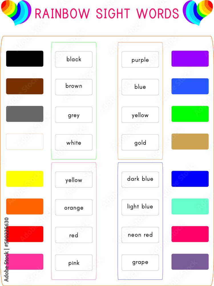 Rainbow sight words is for English vocabulary memory. Stock Vector ...